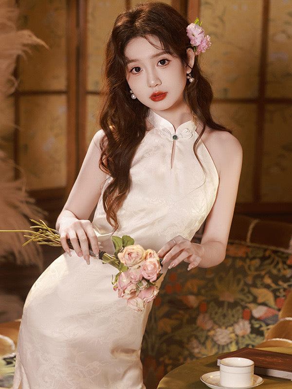 Modern Chinese Qipao, Cheongsam Dress, Evening Dress, cream jacquard q ...