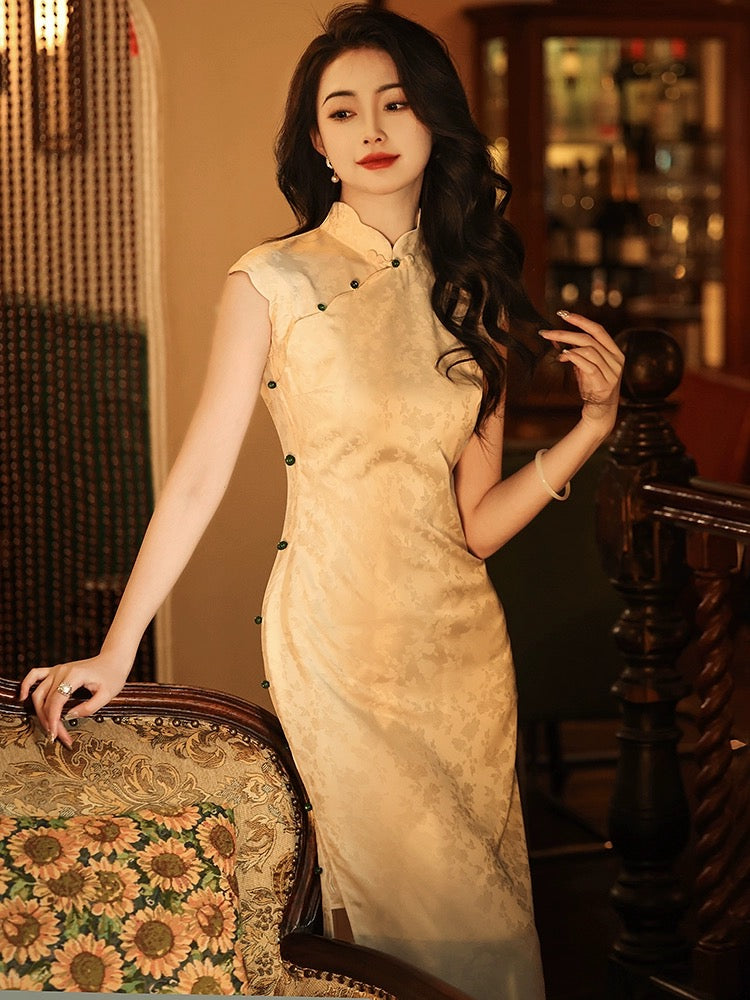 Chinese Cheongsam, cream qipao, Sleeveless summer qipao – QipaoMood