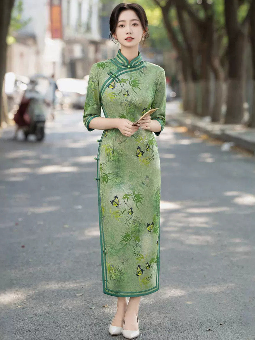 Modern Chinese Qipao, Chinese Cheongsam Dress, Evening Dresses, green ...