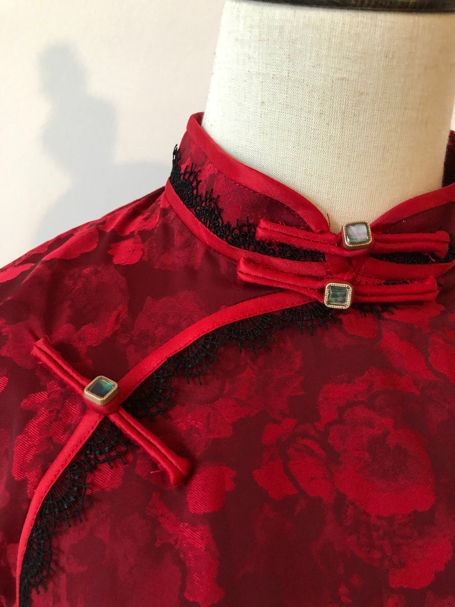 Modern Chinese qipao, Chinese Cheongsam Dress, red floral qipao, Ball ...
