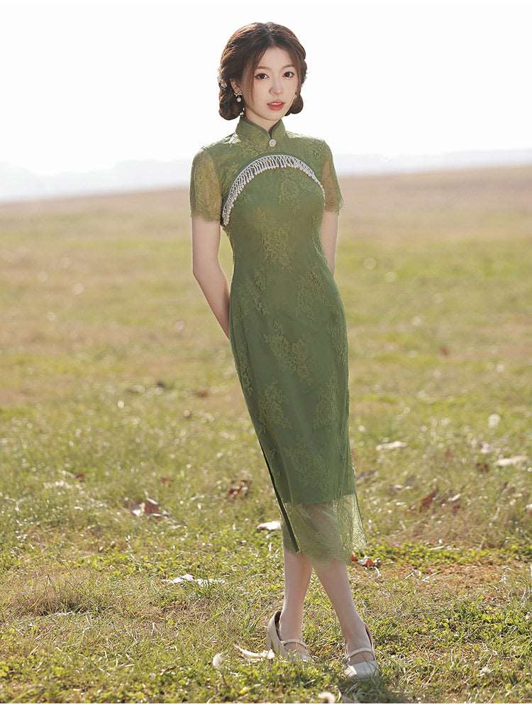 Modern Chinese Qipao, Evening Dress, green color qipao – QipaoMood