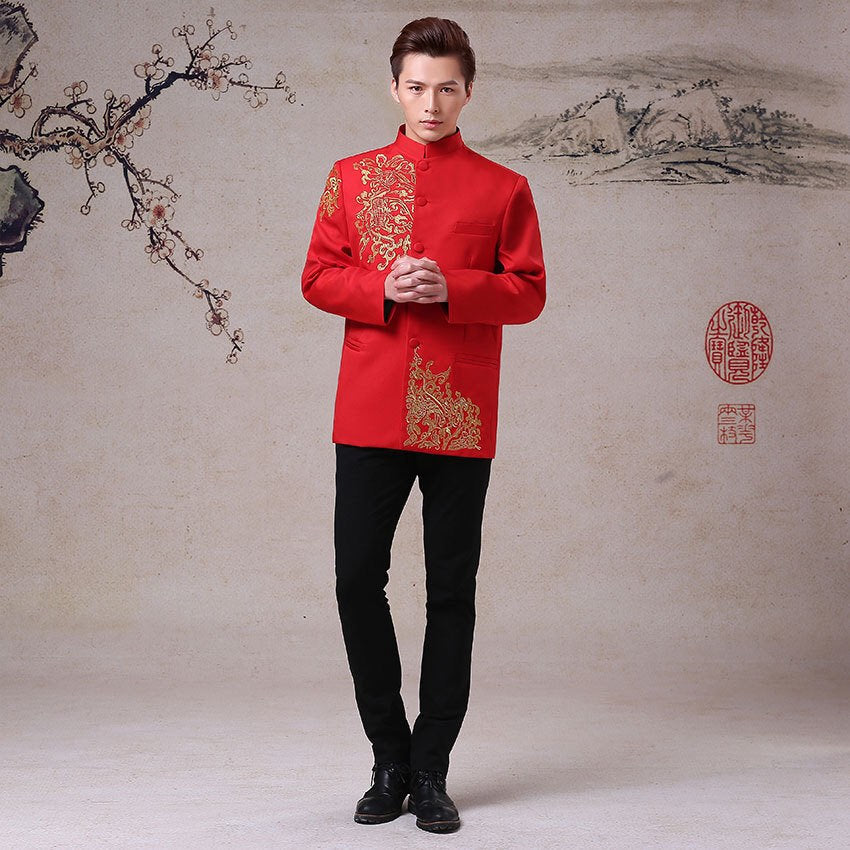 Men’s wedding suit, Chinese wedding suit, Wedding Tang Jacket, golden ...