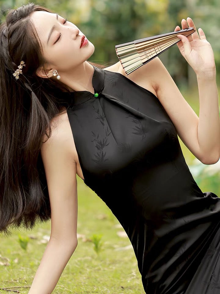Modern Chinese qipao, Cheongsam Dress, Evening Dress, Black bamboo lea ...